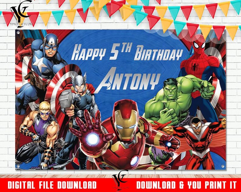 Super Hero Birthday Backdrop, Super Hero Birthday Party, Avengers ...