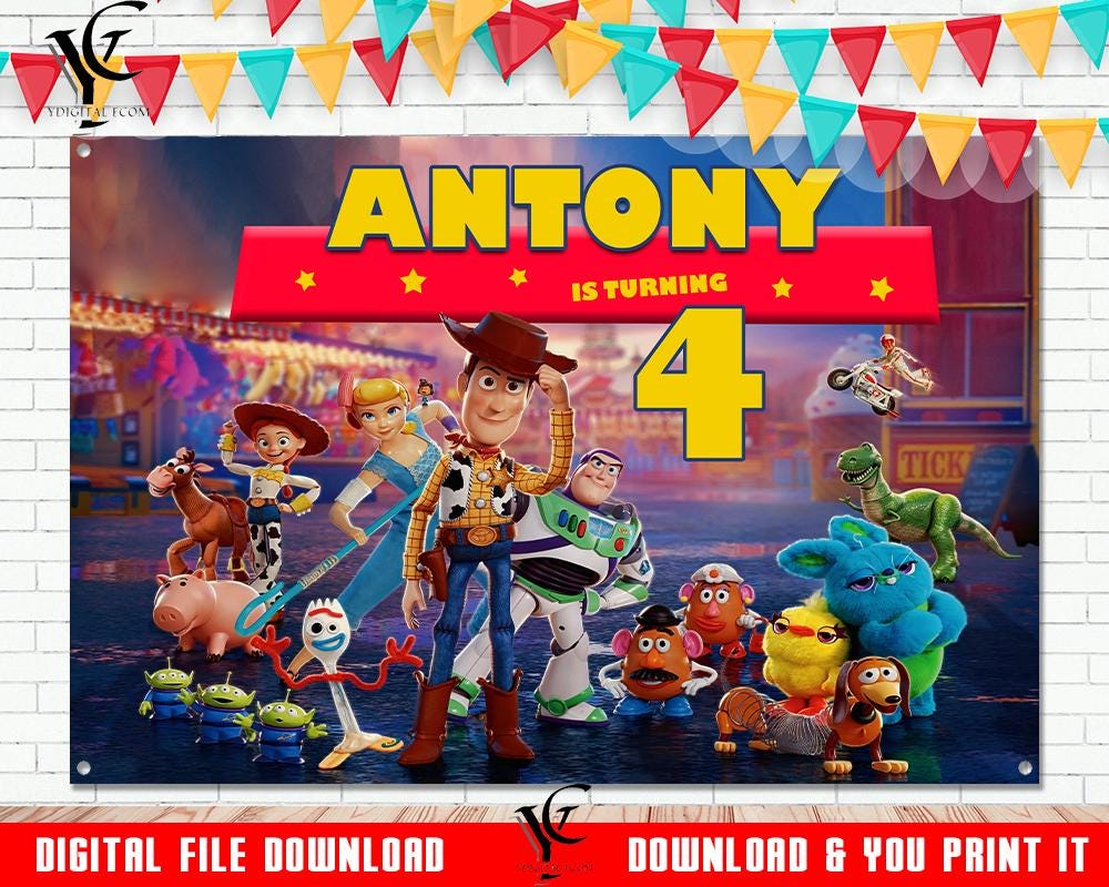 Toy Story Birthday Banner, Toy Story Backdrop, Custom Backdrop ...