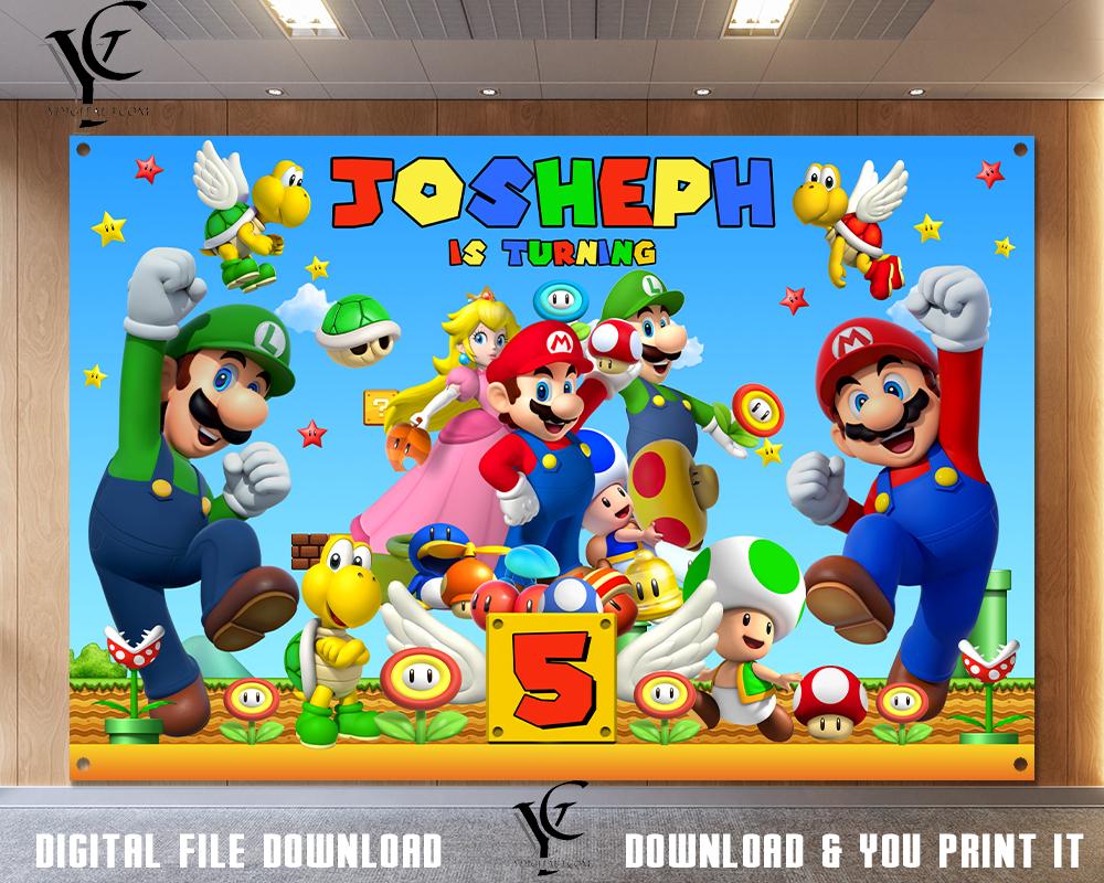 Super Mario Birthday Backdrop, Super Mario Birthday Party, Super Mario ...