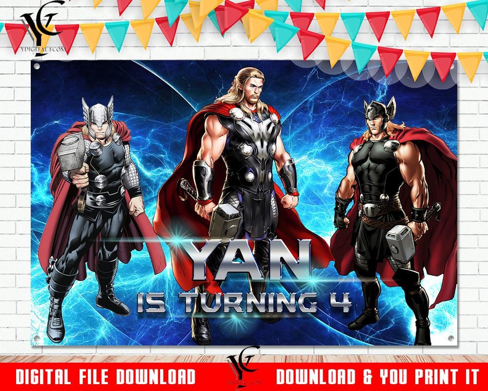 Thor Birthday Banner, Thor Birthday Backdrop, Digital File Only ...