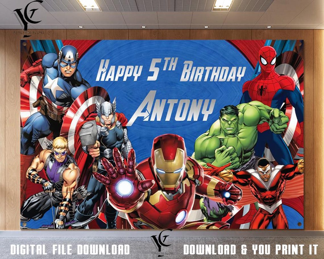 Super Hero Birthday Backdrop, Super Hero Birthday Party, Avengers ...