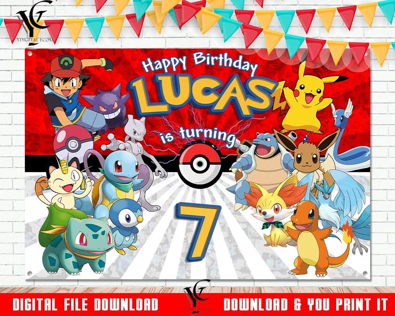 Pokemon Birthday Backdrop, Pokemon Birthday Party, Pokemon Party Decor ...