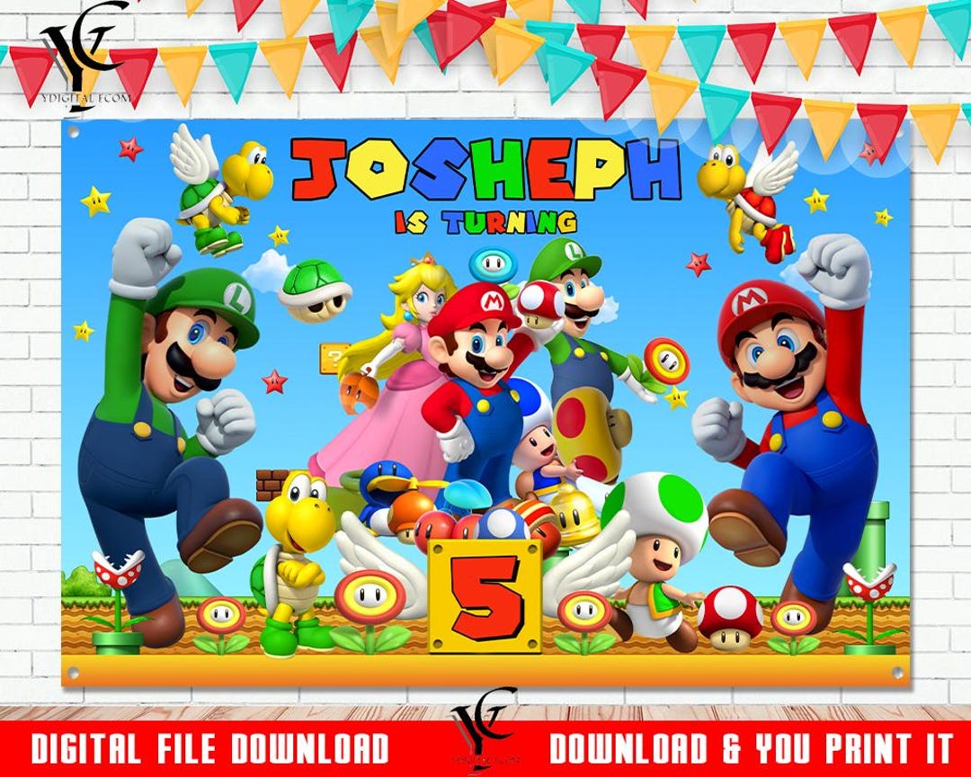 Super Mario Birthday Backdrop, Super Mario Birthday Party, Super Mario ...