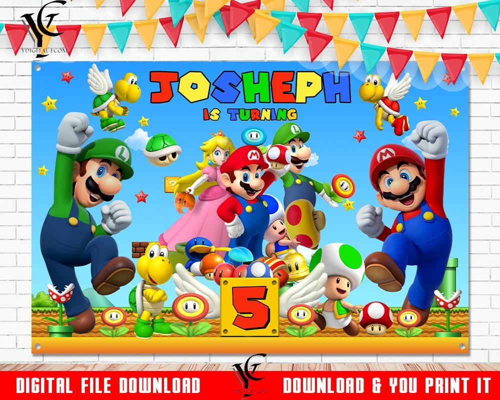 Super Mario Birthday Backdrop, Super Mario Birthday Party, Super Mario ...