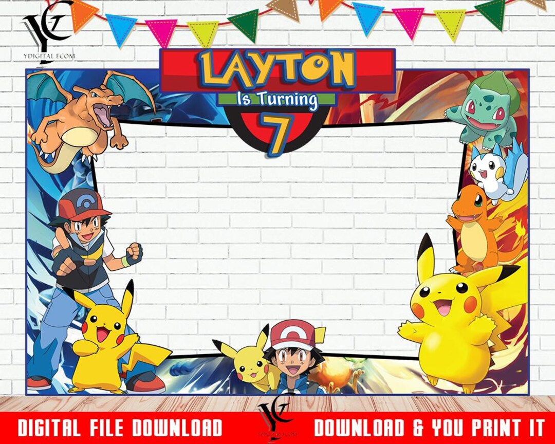 Pokemon Photo Booth Frame, Personalized Selfie Frame, Birthday Photo ...