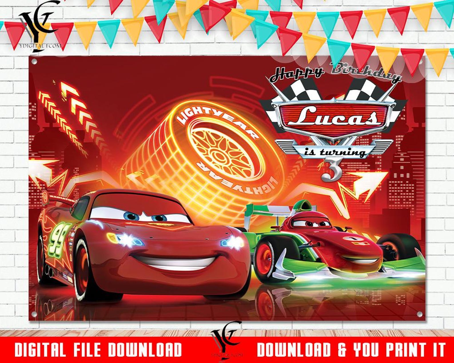 Cars Birthday Backdrop, Cars Birthday Banner, Cars Birthday Decoration ...