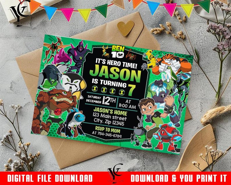 Ben 10 Birthday Invitation, Birthday Party Invitations, Digital Invite ...