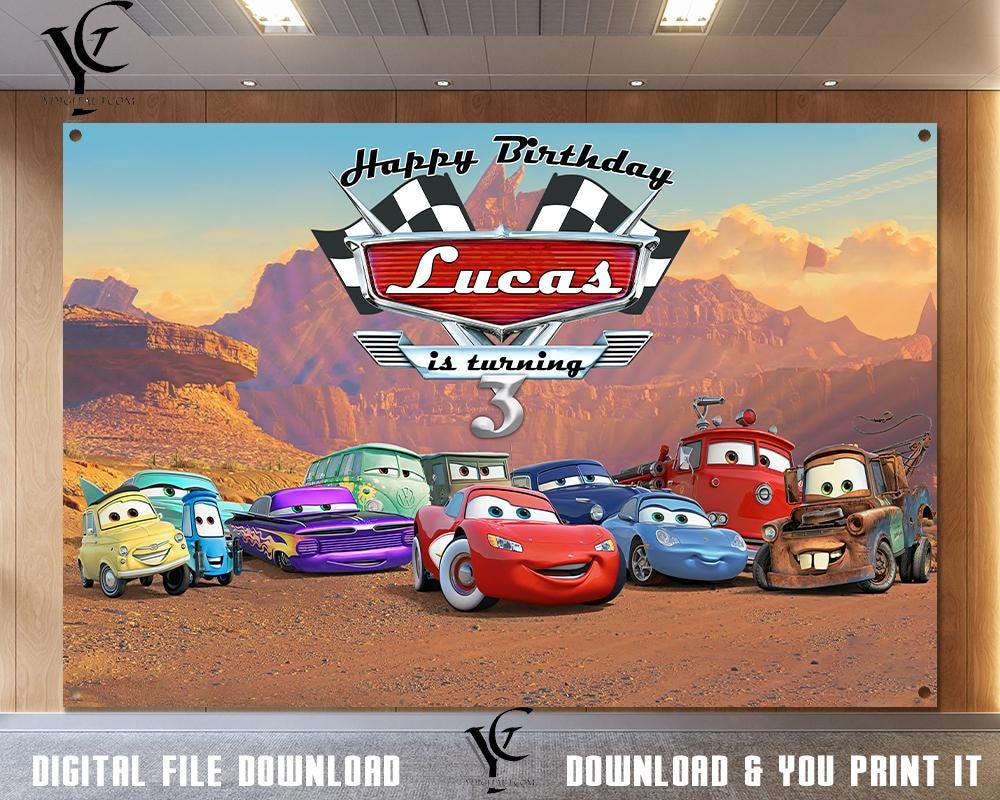 Cars Birthday Backdrop, Cars Birthday Banner, Cars Birthday Decoration ...