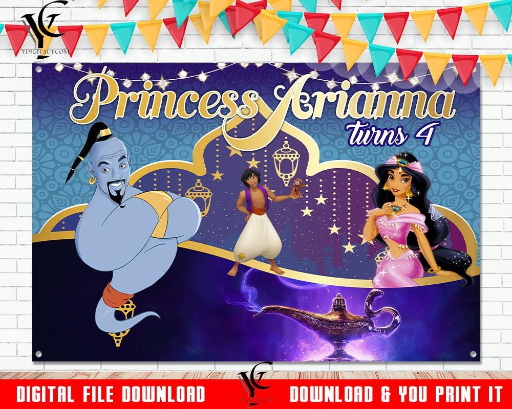 Aladdin Birthday Backdrop, Aladdin Birthday Banner, Aladdin Birthday ...