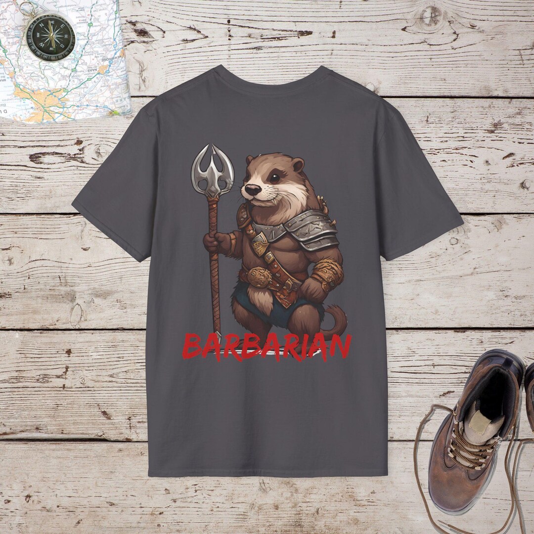Otter Barbarian Dnd T-shirt | Dandd Fantasy Gamer Tee | Red D20 Dice ...