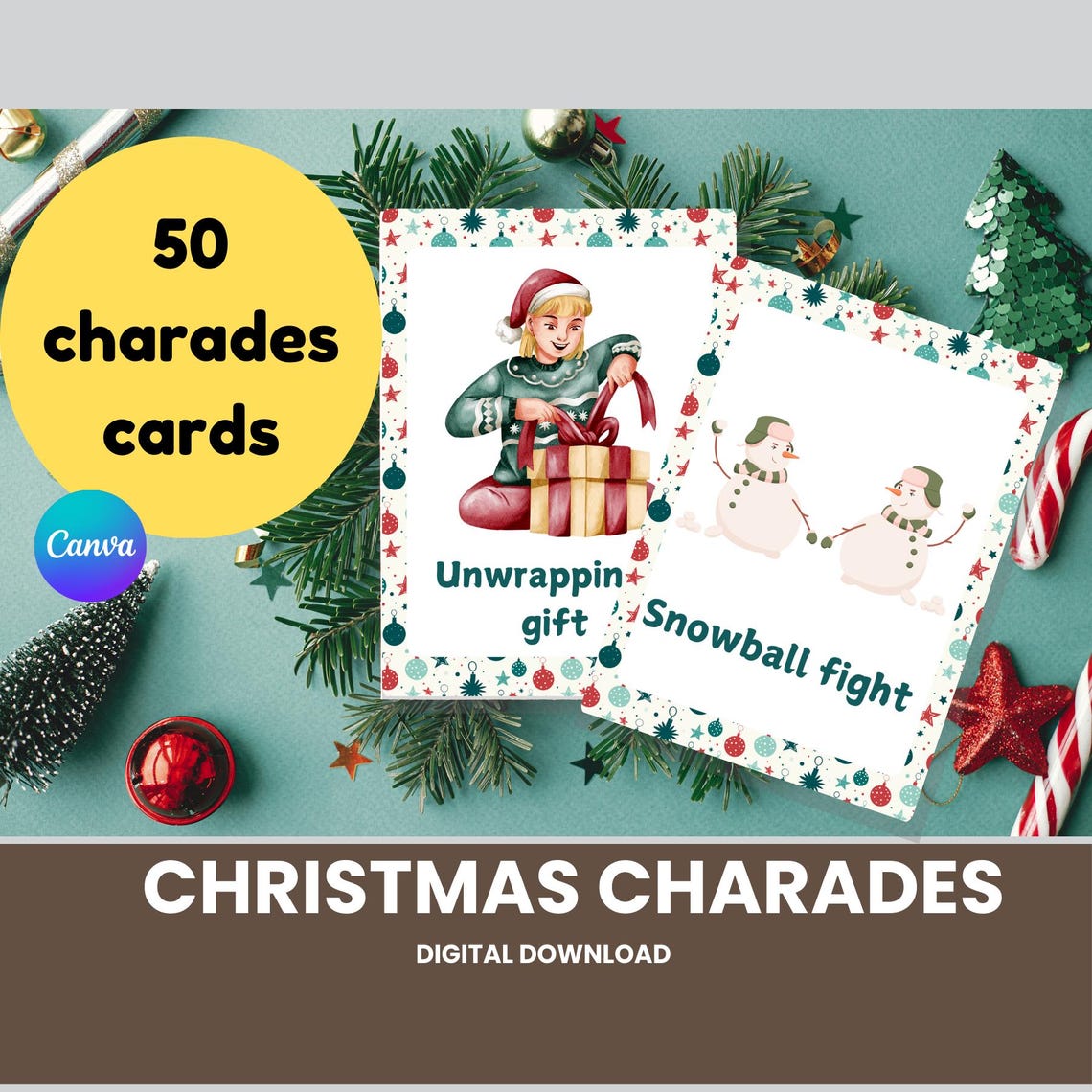 50 Christmas Charades Cards Fun Christmas Game Christmas Party Games ...