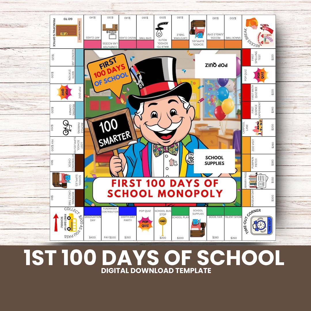 First 100 Days of School Board Game, Printable Poly Game Digital ...