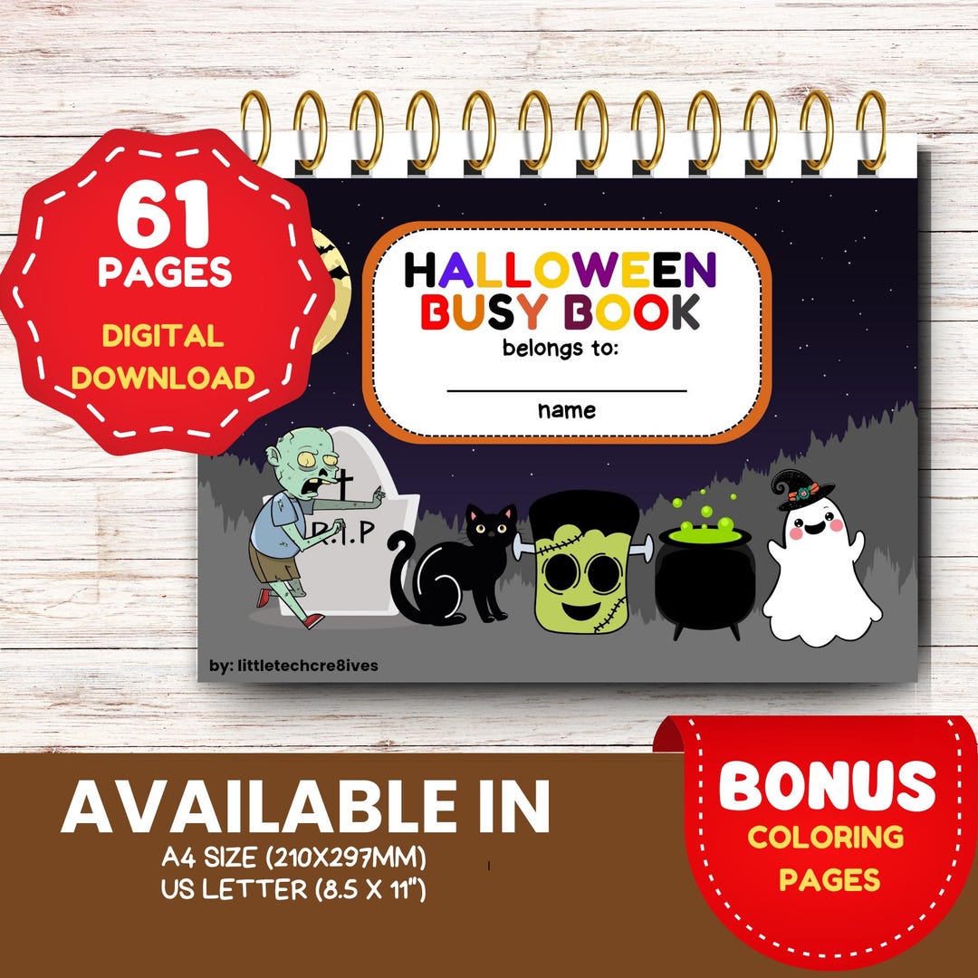 Halloween Busy Board Book Printable Activity Personalized Digital ...