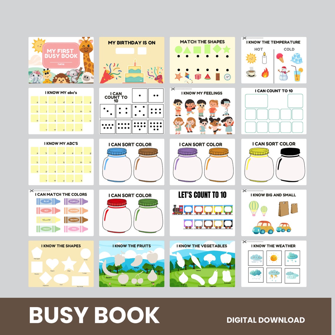Toddler Busy Book Printable Activity Personalized Educational Learning ...