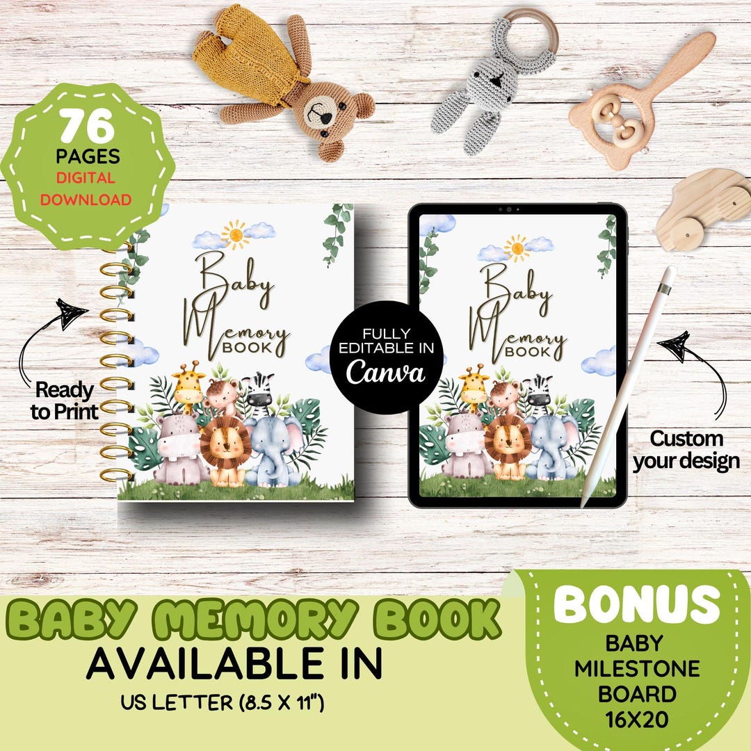 Digital Baby Memory Book | Editable Canva Template | Baby Journal ...