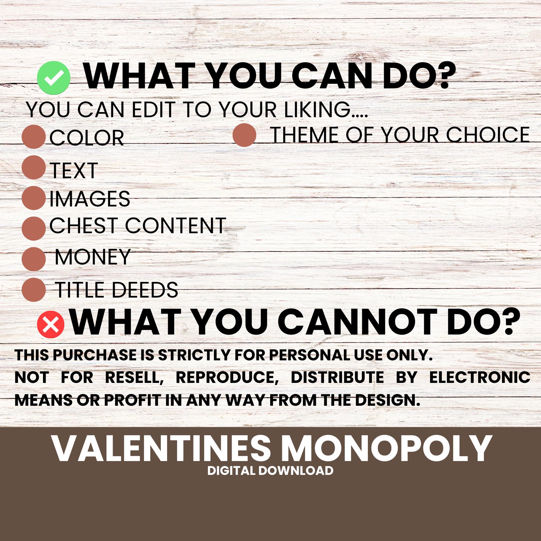 Custom Monopoly Canva Editable Template Game Party Games Valentines ...