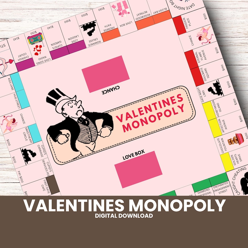 Custom Monopoly Canva Editable Template Game Party Games Valentines ...