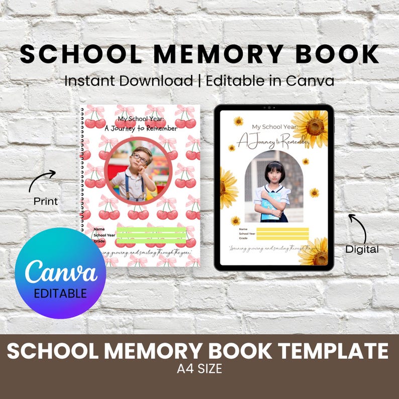 Editable School Memory Book Template: Canva Design (digital Download ...
