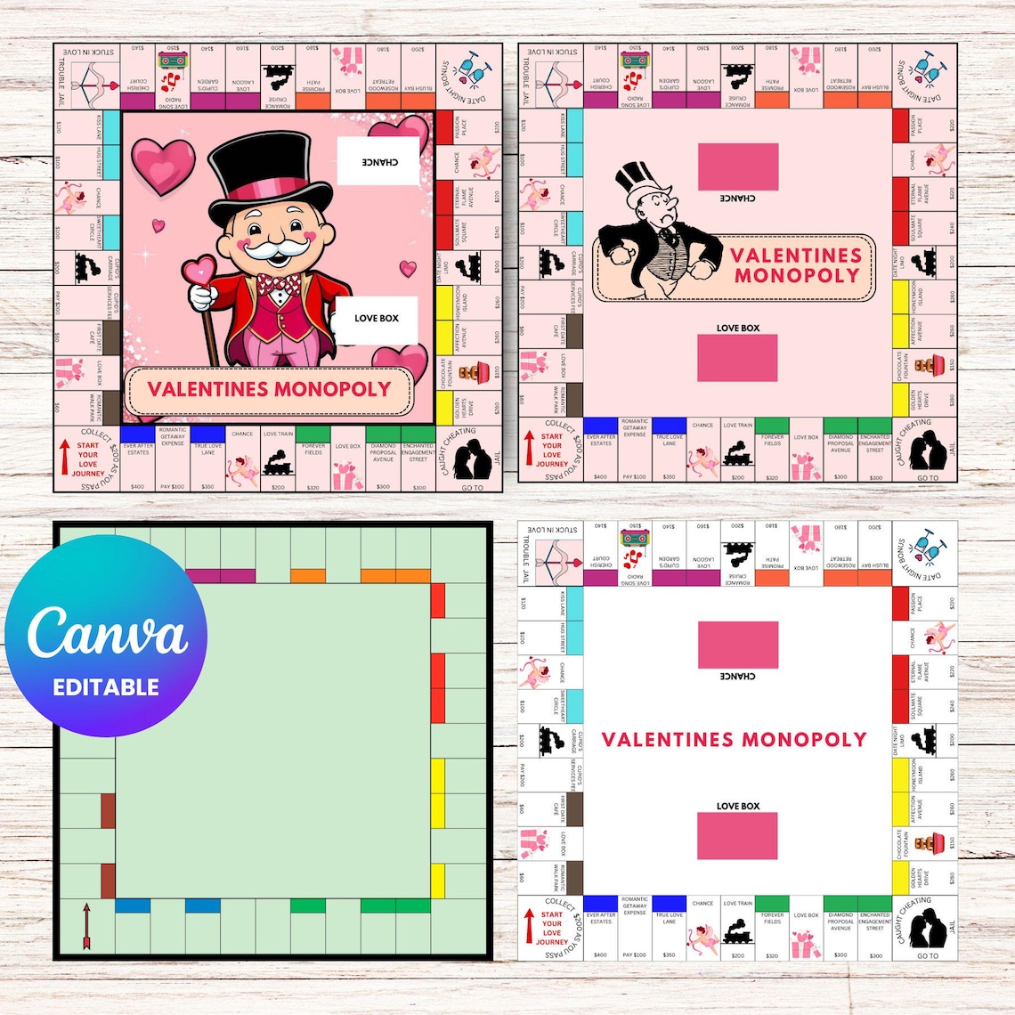 Custom Monopoly Canva Editable Template Game Party Games Valentines ...