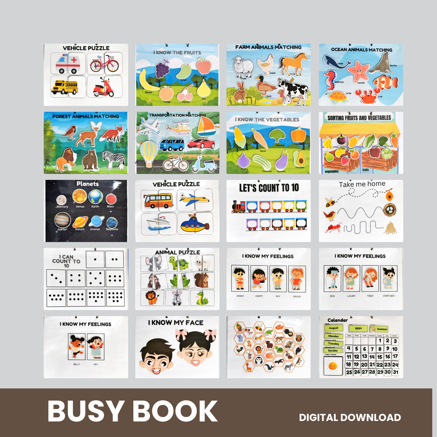 Toddler Busy Book Printable Activity Personalized Educational Learning ...