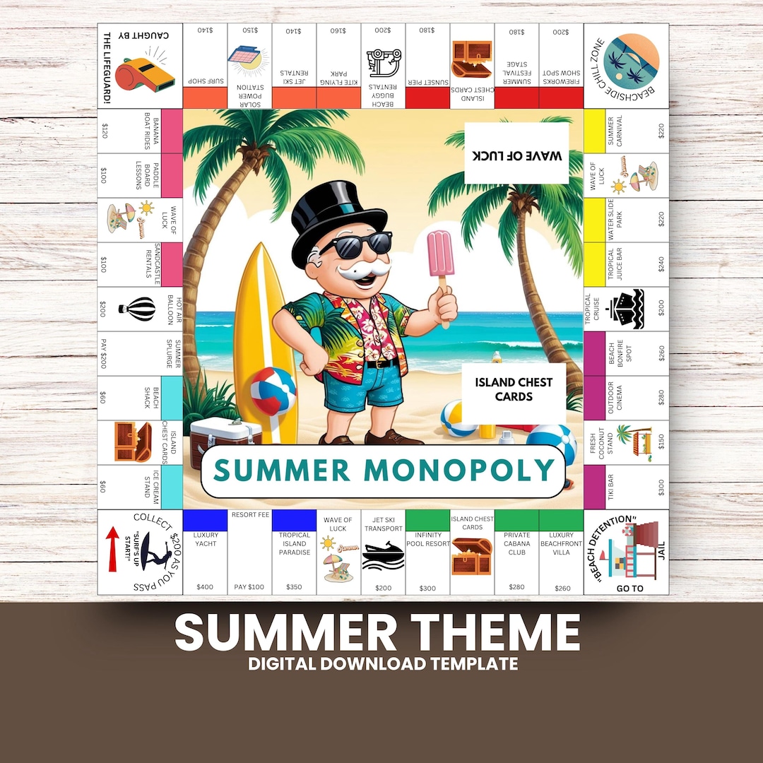 Printable Summer Board Game, Digital Family Board Game,, Fun Printable ...