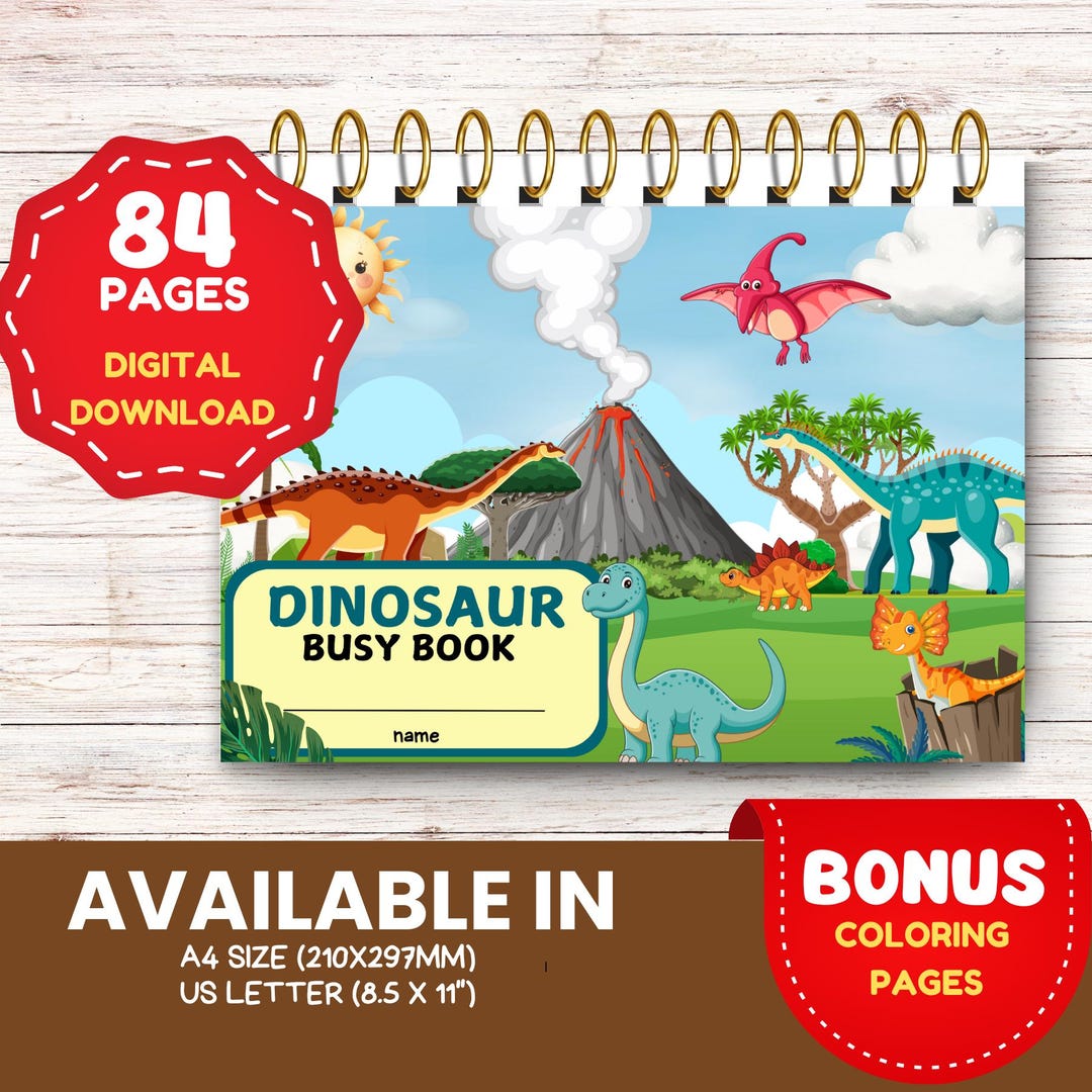 Dinosaur Busy Book Printable: Toddler Busy Book, Dinosaur Worksheet ...