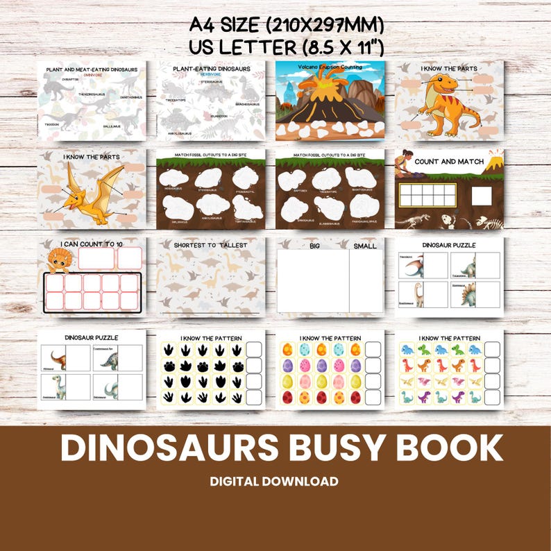 Dinosaur Busy Book for Toddlers, Printable Dinosaur Worksheet ,learning ...