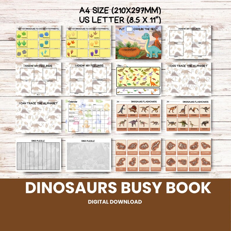 Dinosaur Busy Book for Toddlers, Printable Dinosaur Worksheet ,learning ...