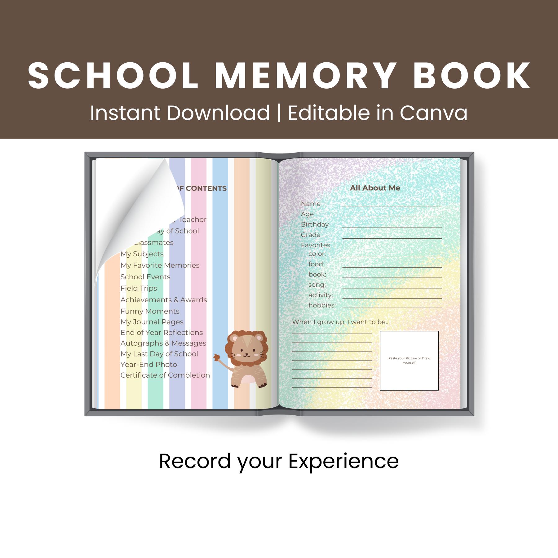 Editable School Memory Book Template: Canva Design (digital Download ...