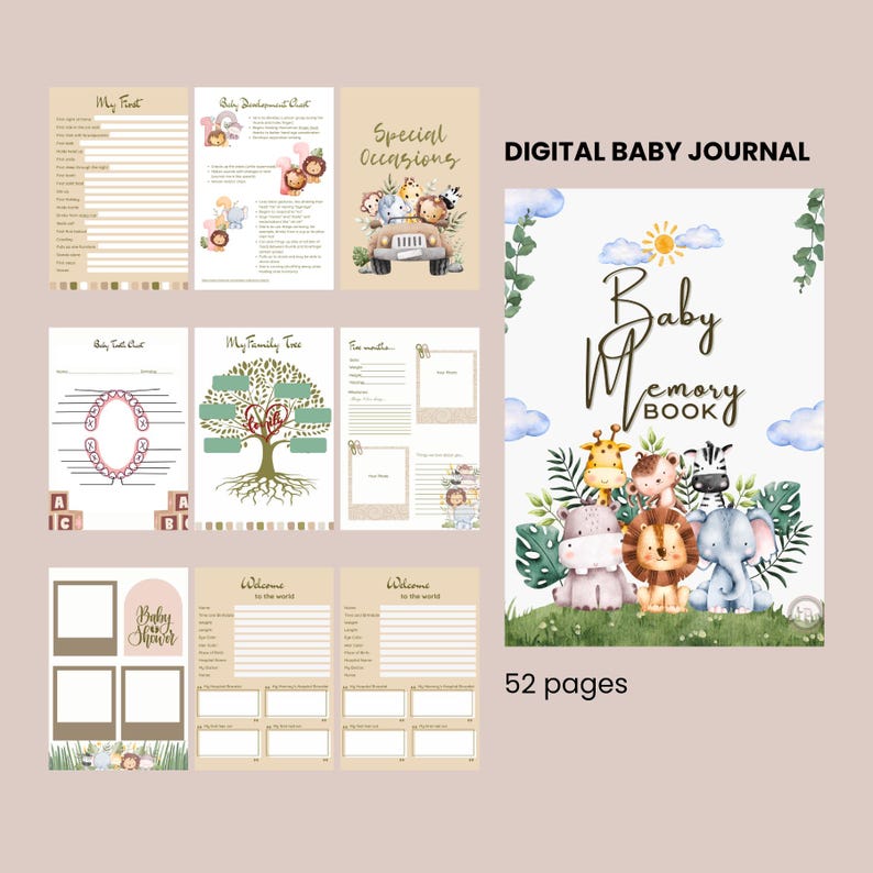 Digital Baby Memory Book | Editable Canva Template | Baby Journal ...