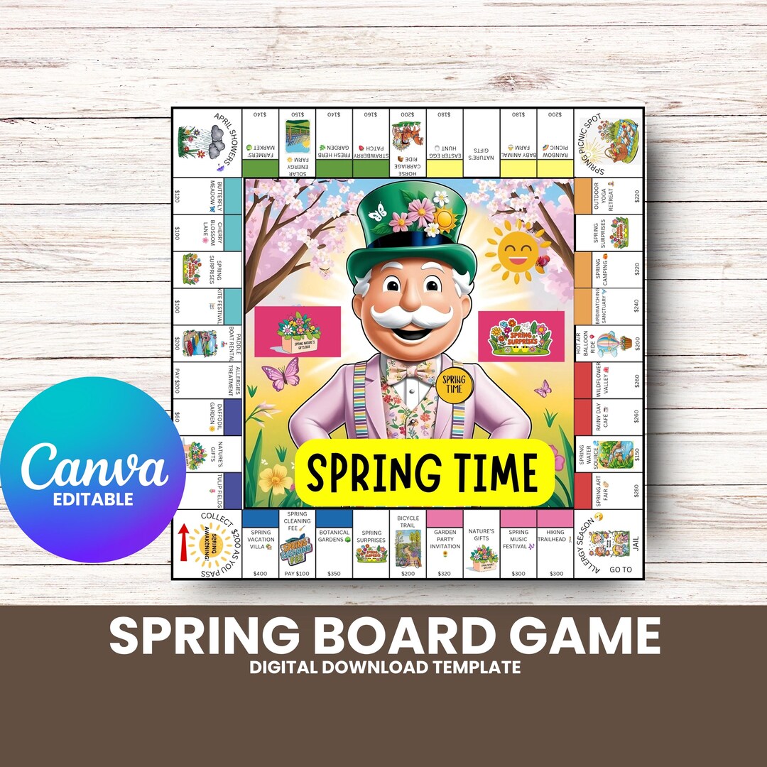 Spring Board Game | Editable Canva Template | Family Game Night ...