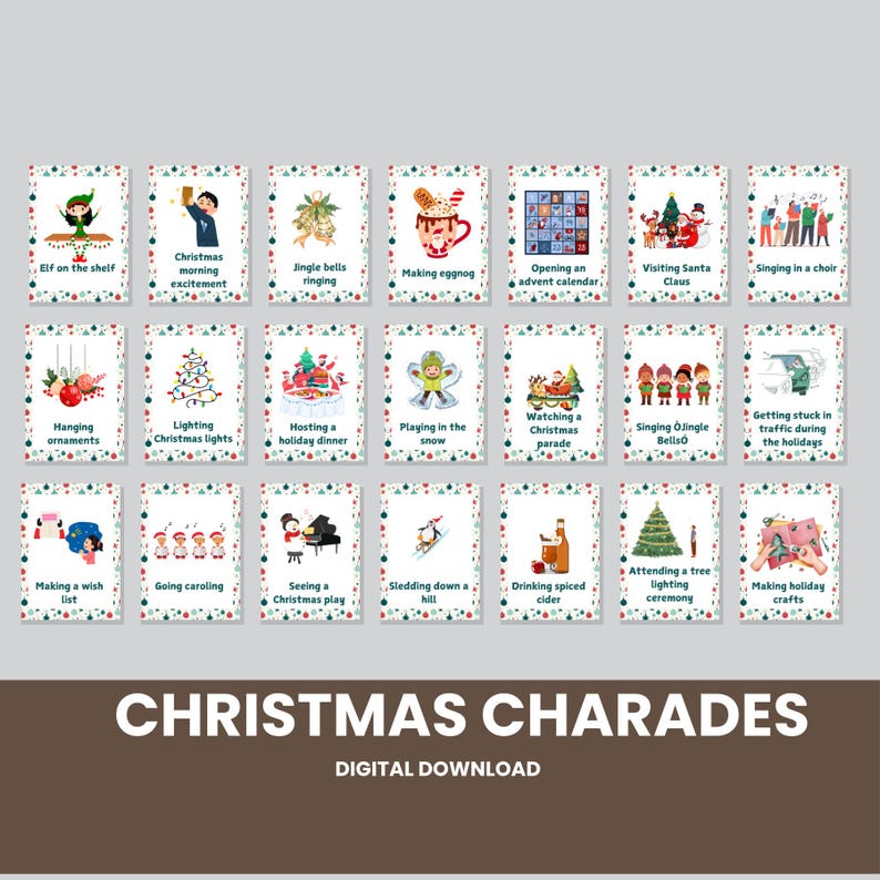 50 Christmas Charades Cards Fun Christmas Game Christmas Party Games ...