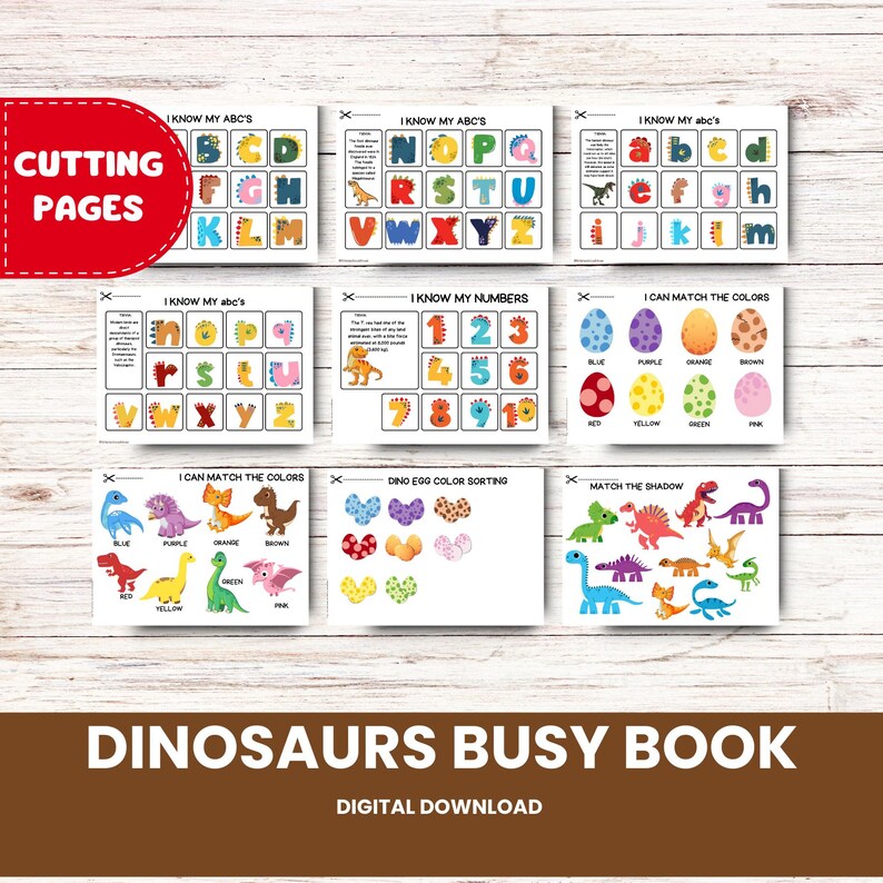 Dinosaur Busy Book for Toddlers, Printable Dinosaur Worksheet ,learning ...