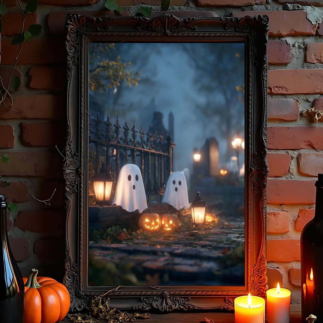 Vintage Ghost Poster – Spooky Halloween Wall Art of Two Ghosts on a ...
