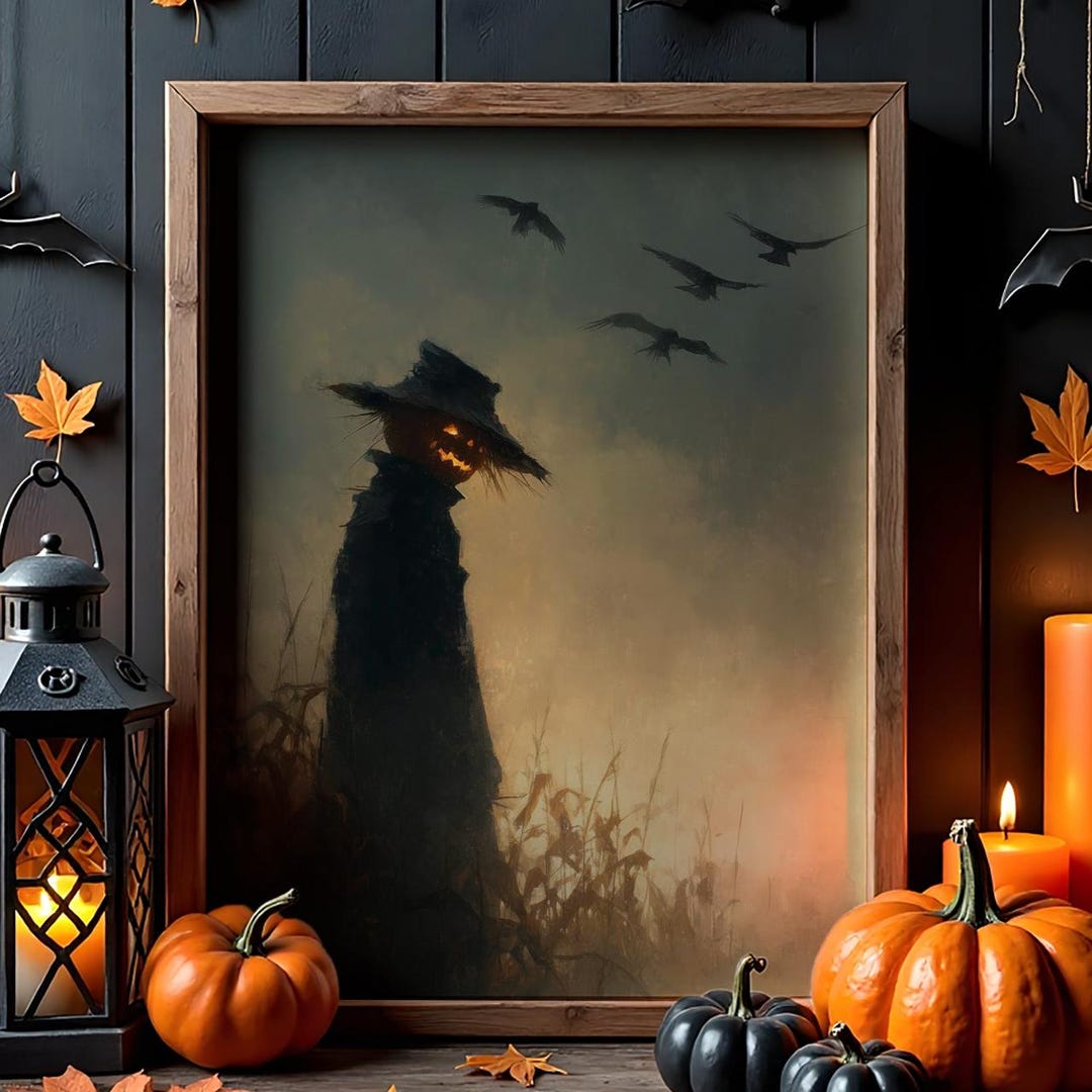 Vintage Poster, Halloween Wall Art Print – Scarecrow With Pumpkin Head ...