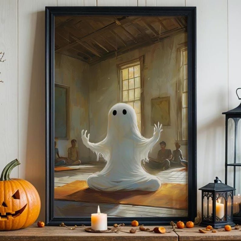 Ghost Yoga Art Print – Funny Spooky Poster of a Ghost Doing Yoga ...