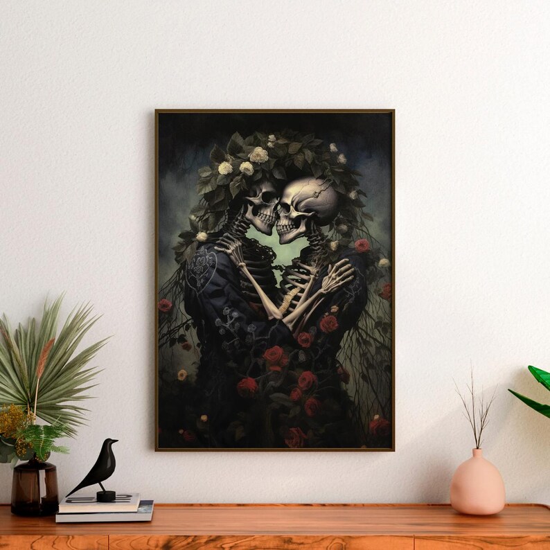 Skeleton Couple Art by AI Artist Fosin – Gothic Romantic Poster, Dark ...