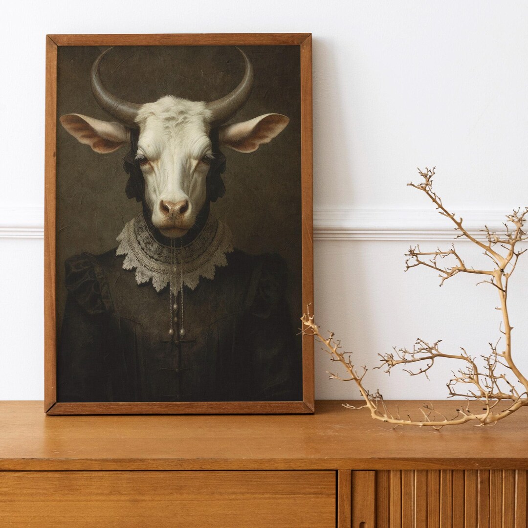 Cow in Victorian Costume Art, Victorian Animal Poster, Renaissance ...