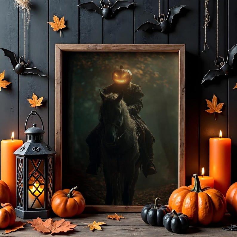 Spooky Pumpkin Rider – Halloween Poster Print of Headless Cowboy on ...