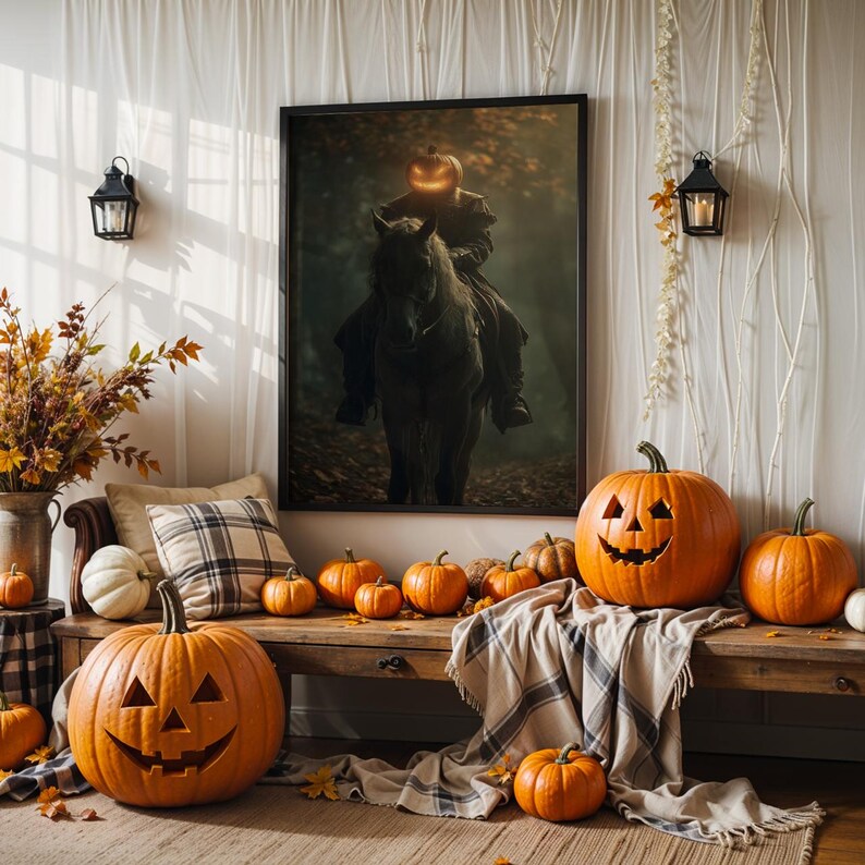 Spooky Pumpkin Rider – Halloween Poster Print of Headless Cowboy on ...