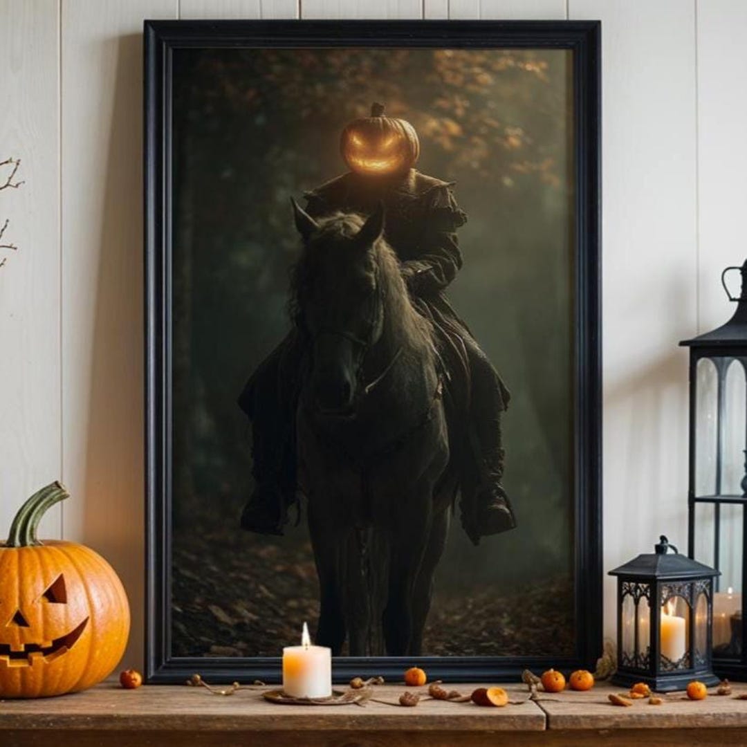 Spooky Pumpkin Rider – Halloween Poster Print of Headless Cowboy on ...