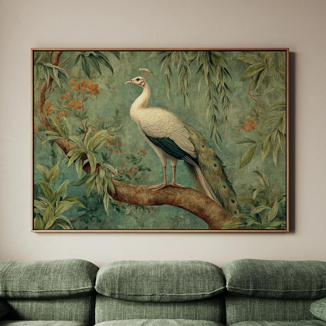 Extra Large Vintage Floral Wall Hanging Framed Canvas Print, Floral ...