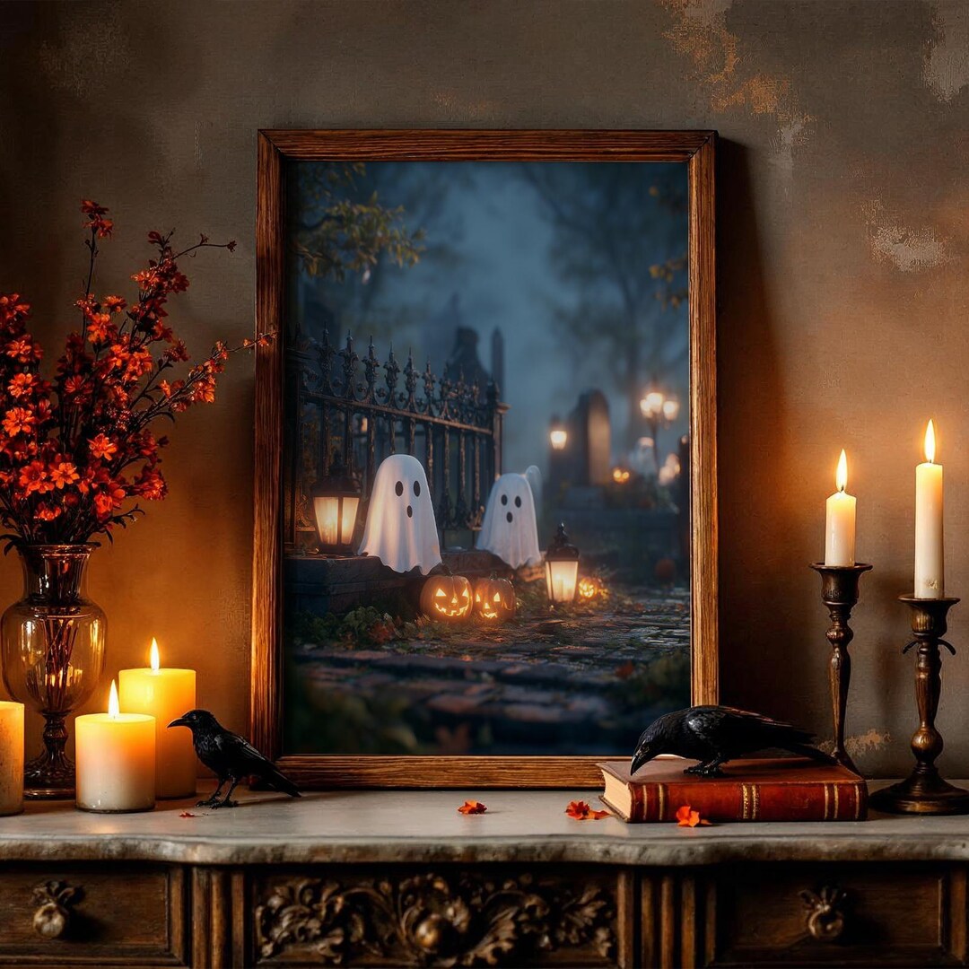 Vintage Ghost Poster – Spooky Halloween Wall Art of Two Ghosts on a ...