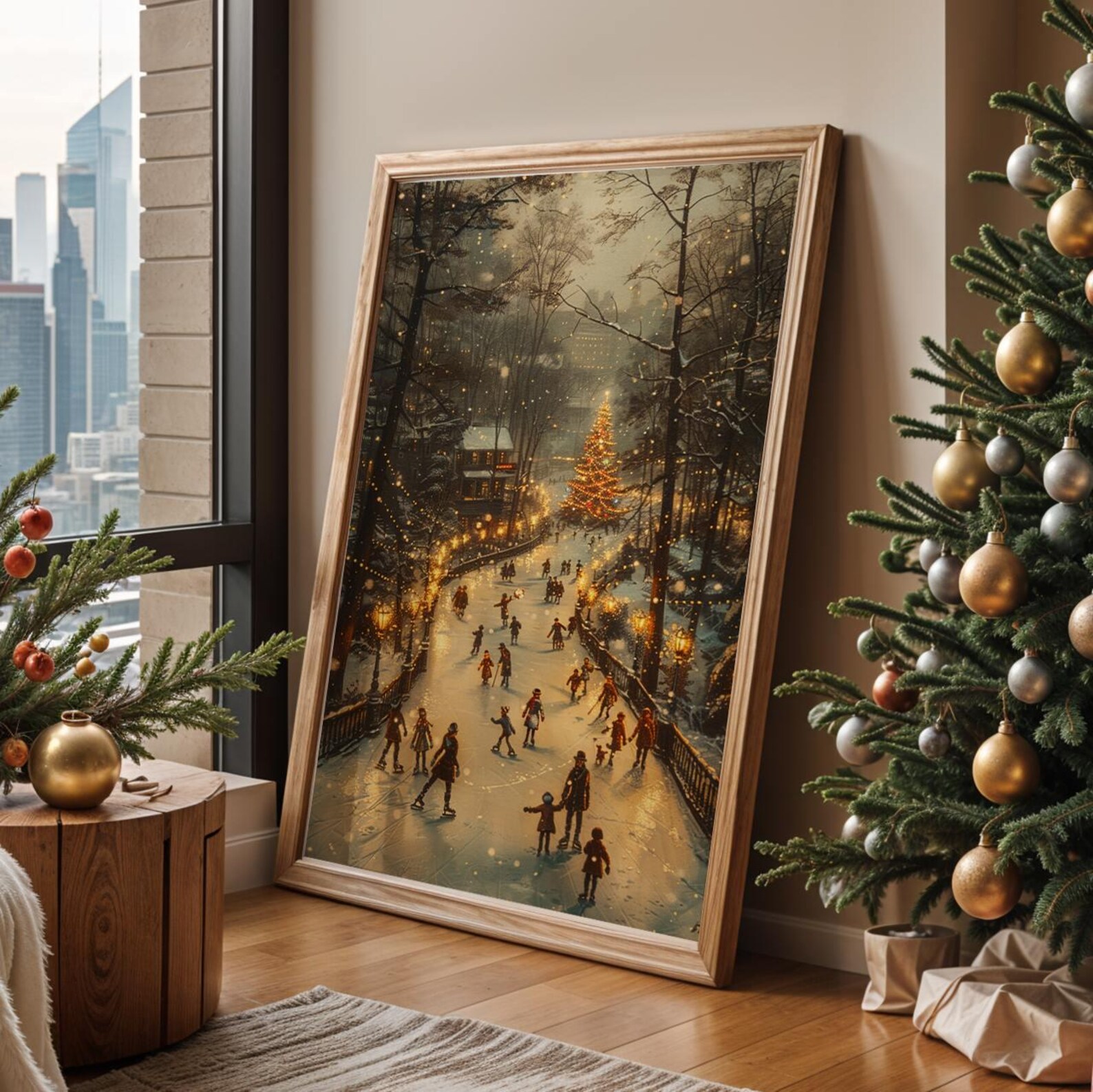 Festive Ice Rink Christmas Poster – Winter Wall Art Print, Cozy Holiday ...