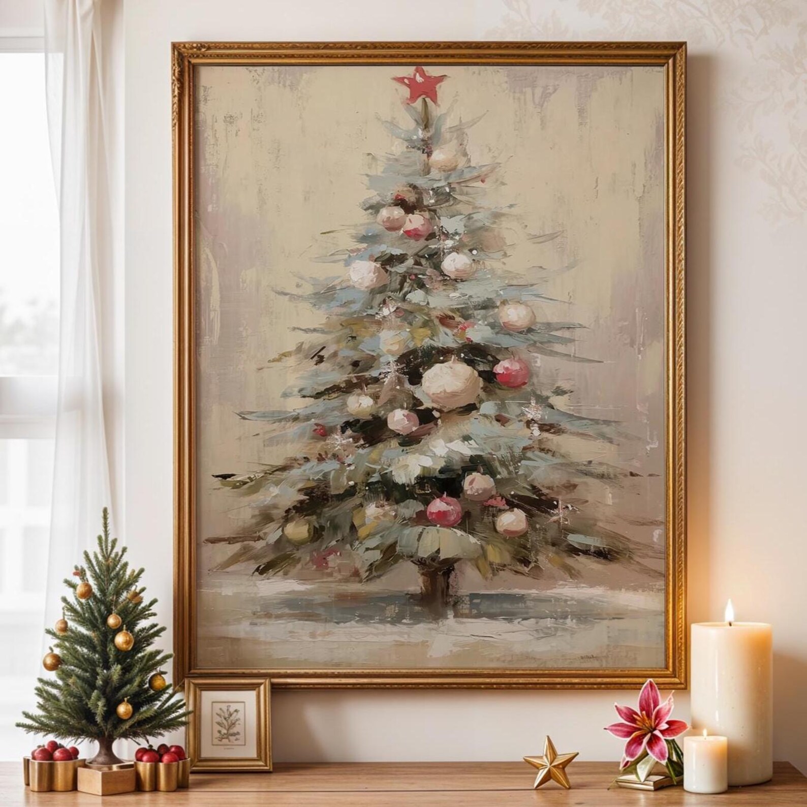 Christmas Tree Oil Painting Style Poster, Contemporary Holiday Wall Art ...