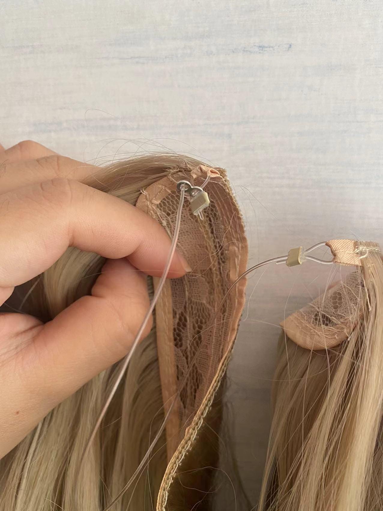Synthetic Invisible Wire Halo Hair Extension , Long Wave Hair Pieces ...