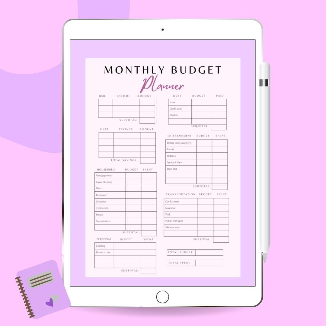 Monthly Budget Planner - Digital and Printable - Etsy