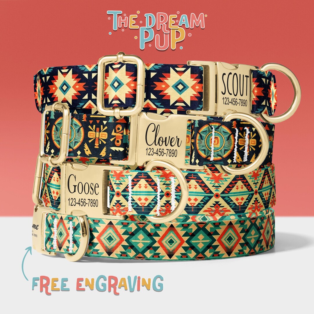 Aztec Tribal Pet Collars, Personalized Lightweight Handcrafted Neckband ...