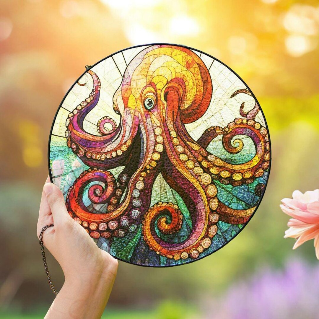 Octopus Stained Glass Suncatcher Sea Life Light Catcher Window Hanging ...