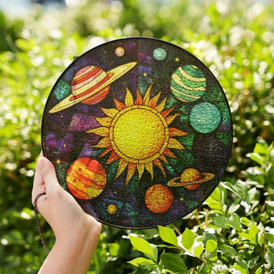 The Sun With the Solar System Stained Glass Suncatcher, Window Decor ...